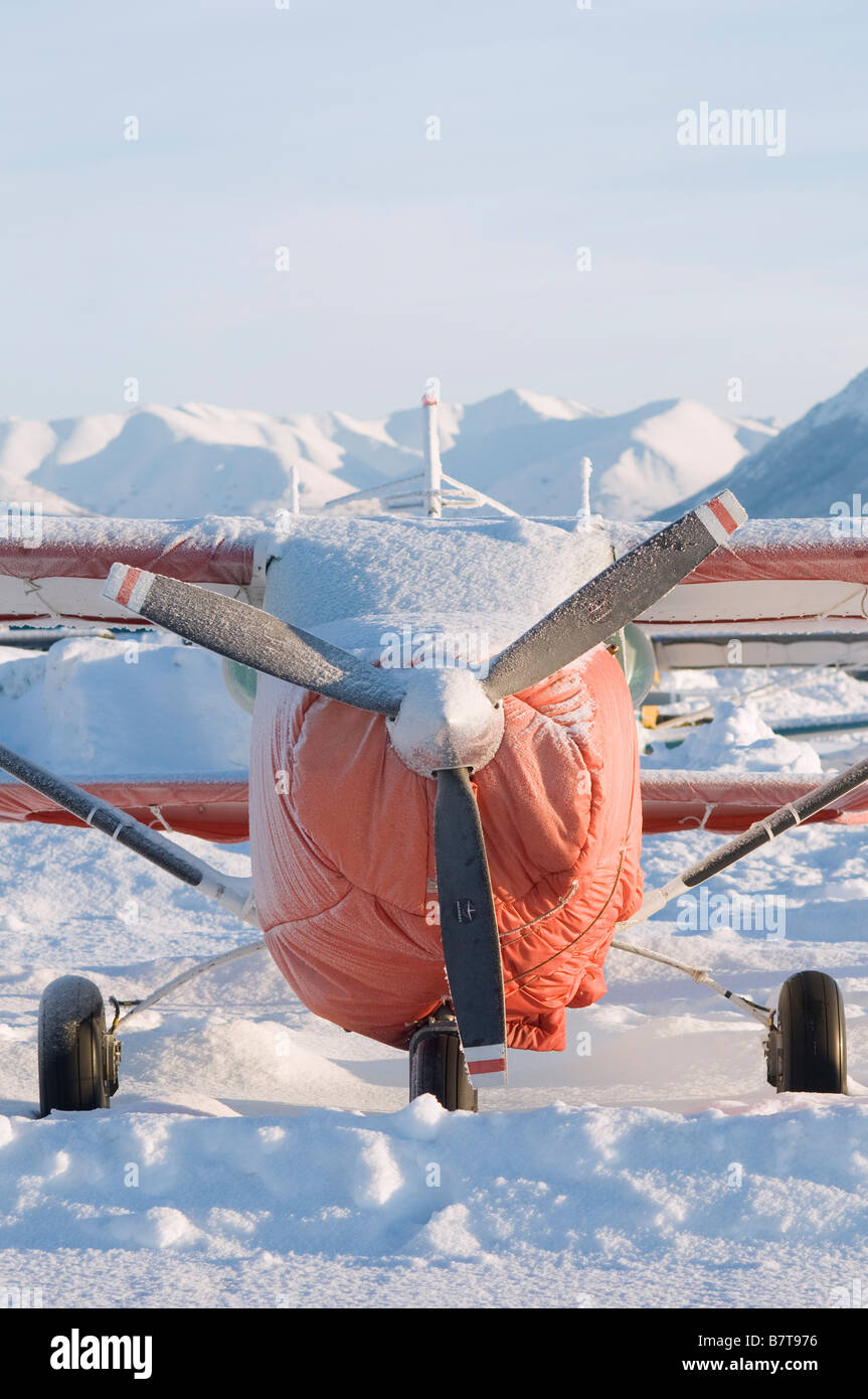 Snow covered Cessna 182 airplane, Merrill Field, Anchorage, Alaska ...