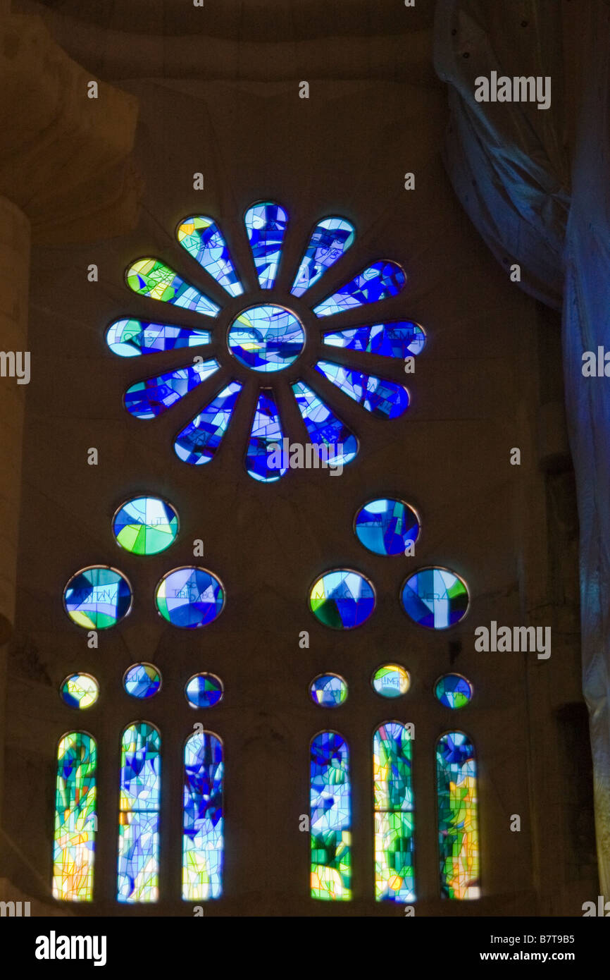 Ornate stained glass window in Antoni Gaudi`s Sagrada Familia Stock ...