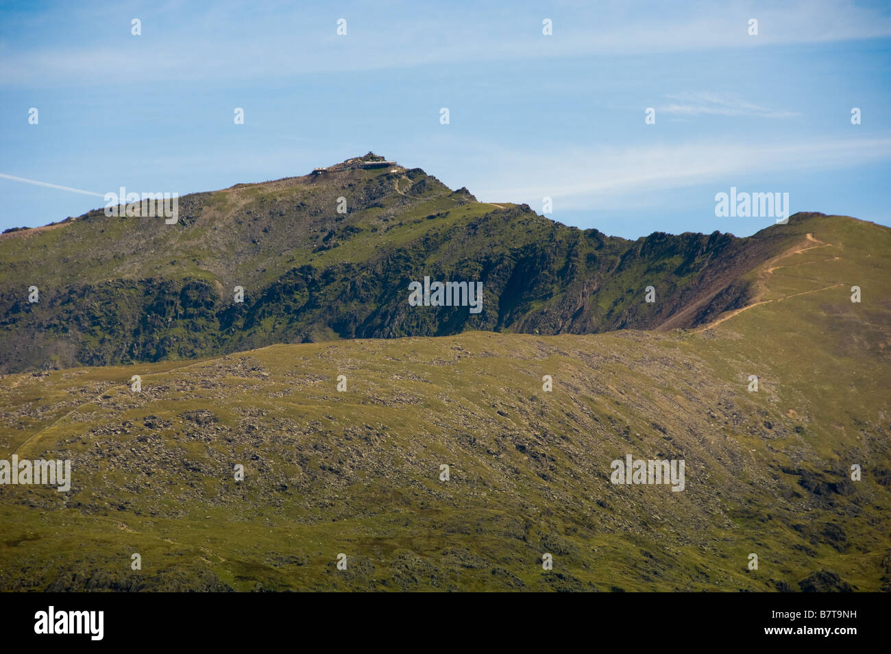 Summit of Snowdon seen from Beddgelert Forest Wales Stock Photo - Alamy