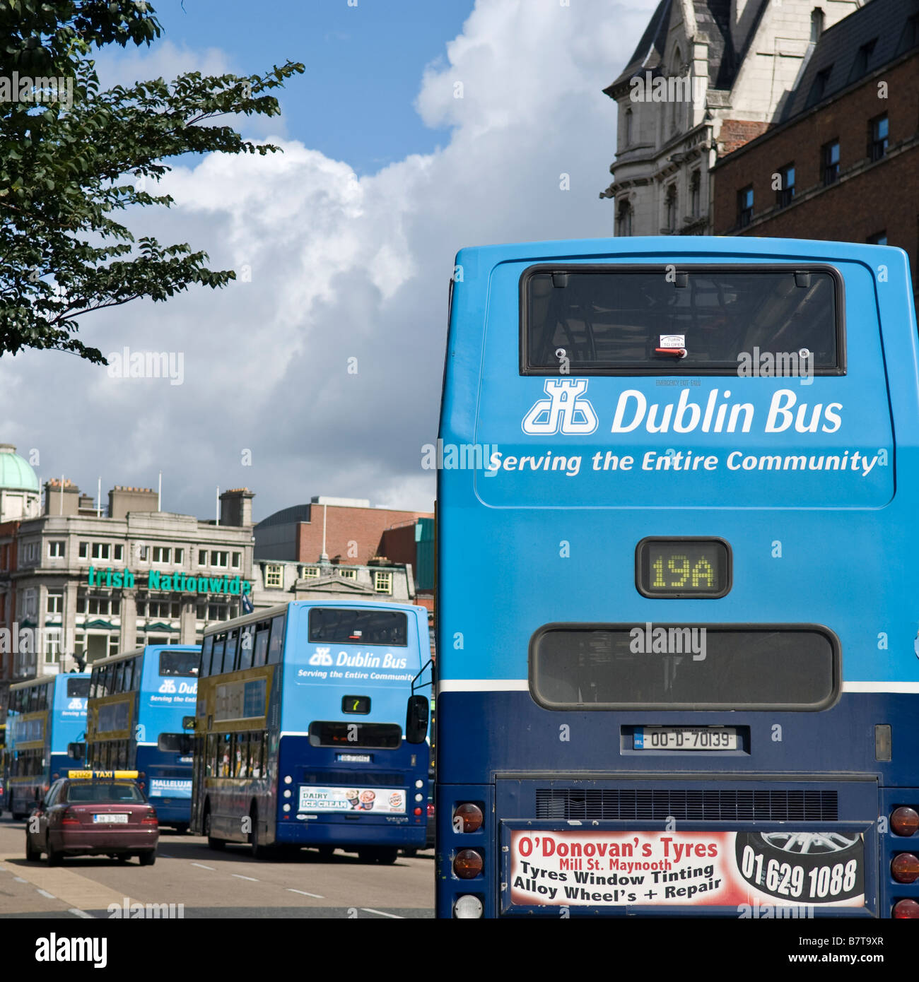 Row of buses in Temple Bar district, Dublin Ireland, August 2006 Stock ...