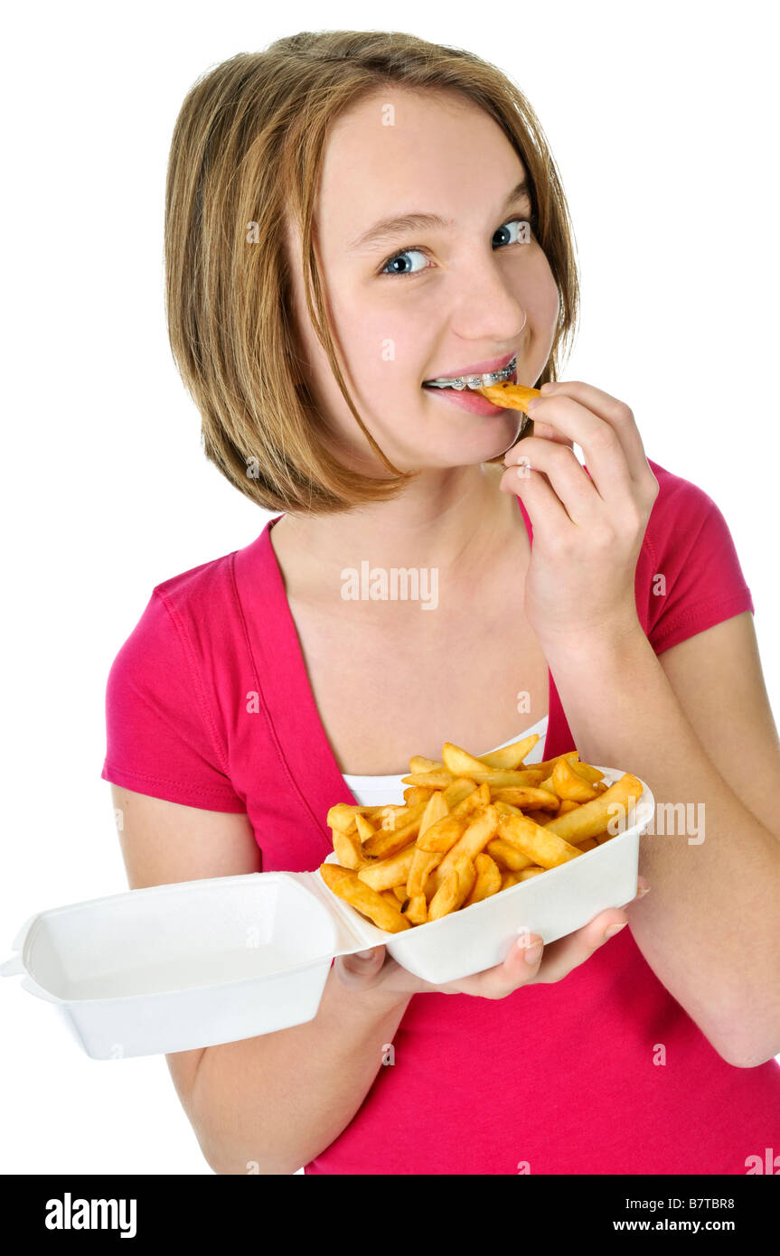 School girl eating chips hi-res stock photography and images - Alamy