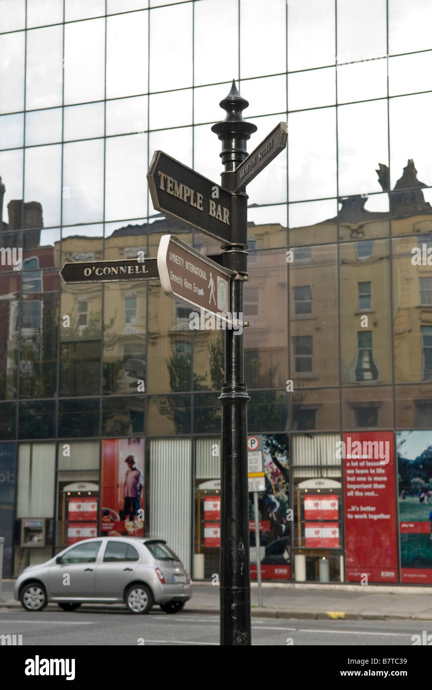 Temple Bar sign and glass building, Dublin Ireland, August 2006 Stock ...