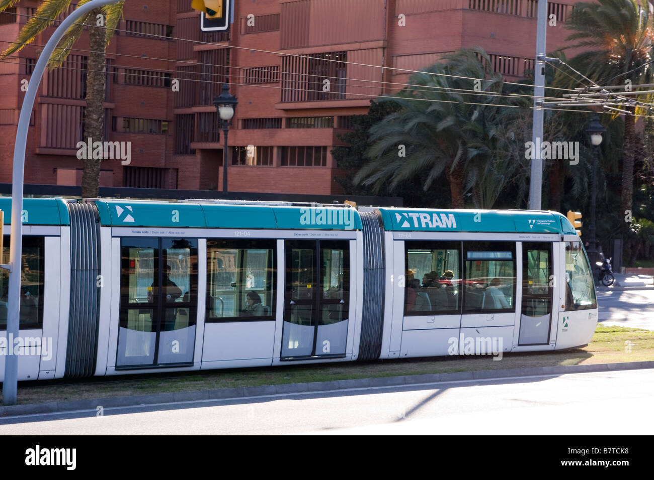 Tram running in Barcelona Spain Stock Photo - Alamy