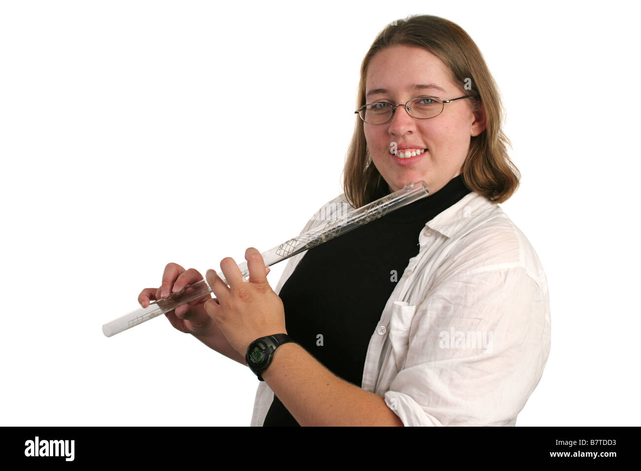 a young college student learning to play the flute Stock Photo - Alamy