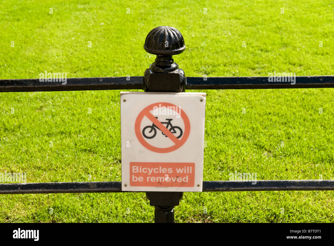 Bicycles will be removed sign on Trinity College lawn, Dublin Ireland ...