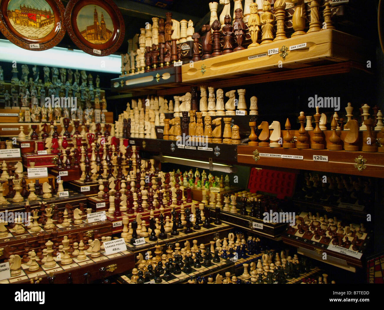 Endless chess pieces and chess sets in the Sukiennice marketplace in ...