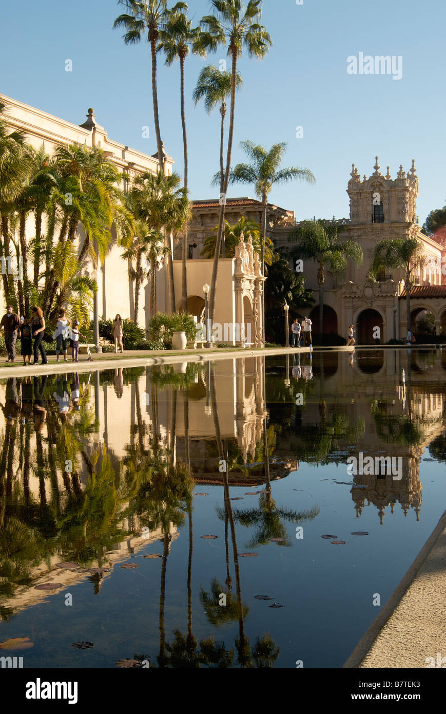 reflecting pool at Balboa Park showing some palm trees as well as some ...