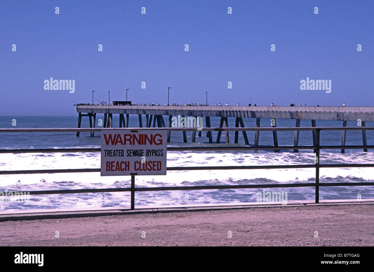 Treated Sewage Bypass Beach Closed Warning sign in Pacifica California ...