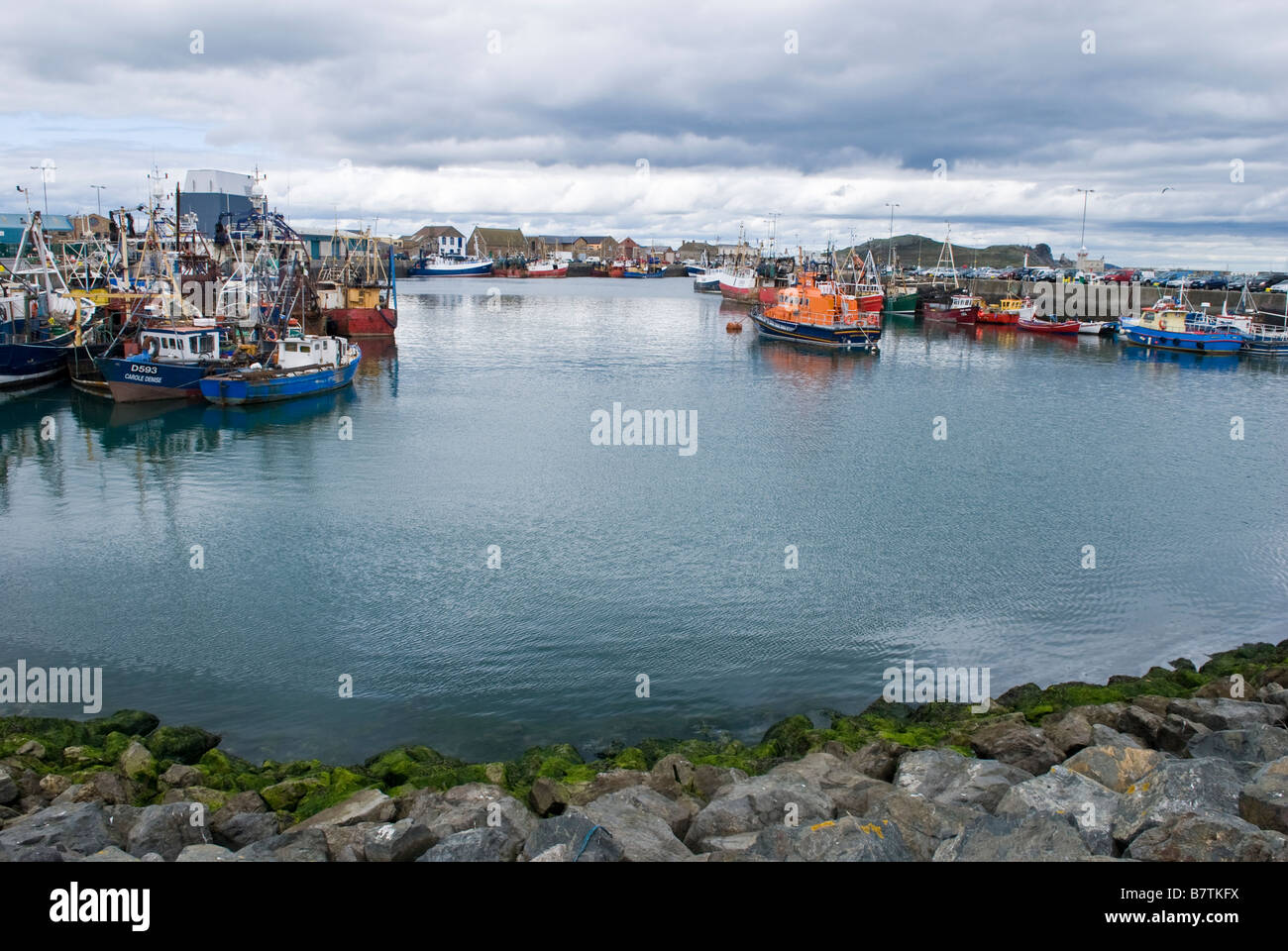 Fishing boats and lifeboat, Harbour of Howth Peninsula, Dublin Ireland ...