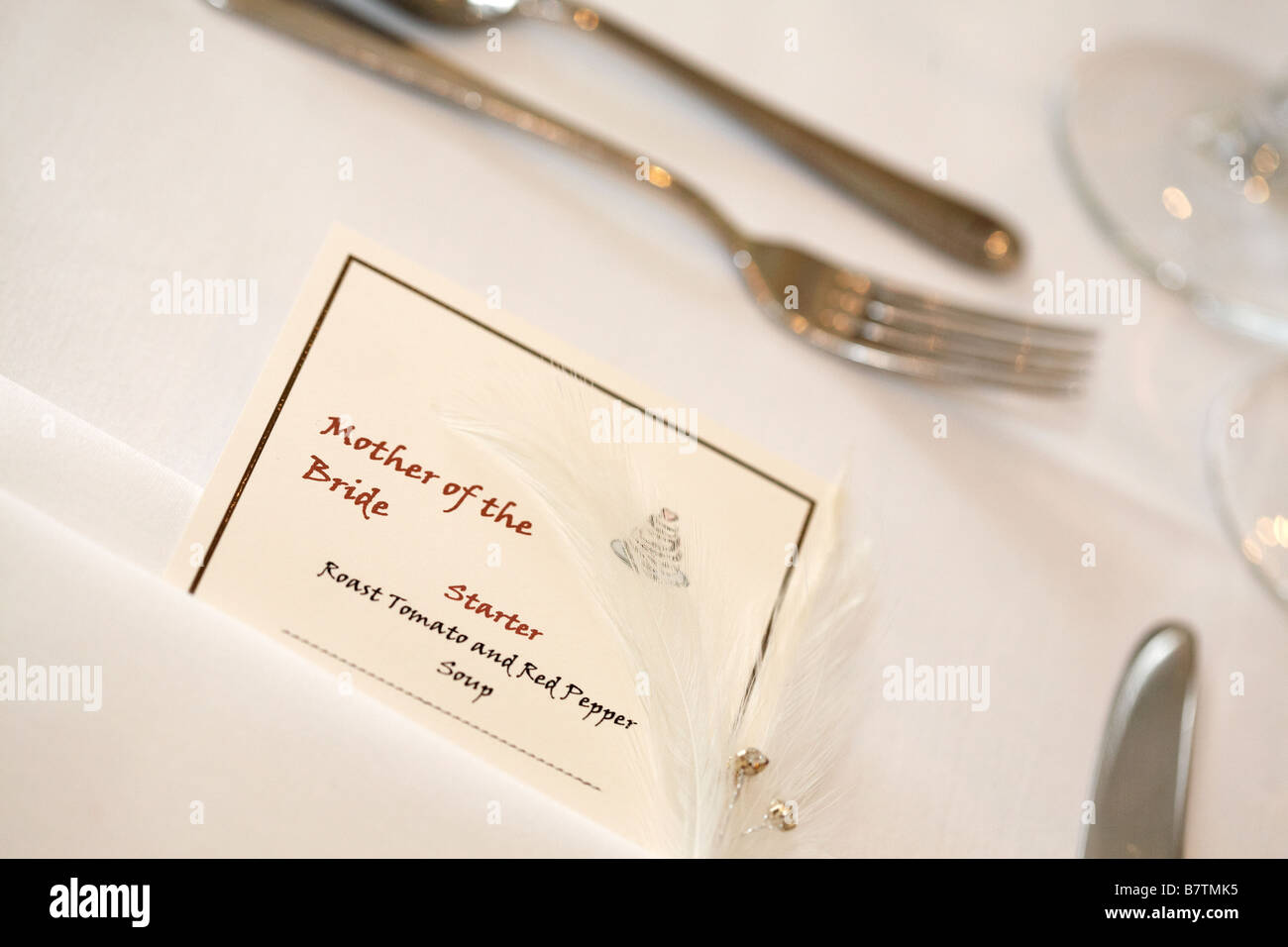 Mother of the bride place setting and menu Stock Photo - Alamy