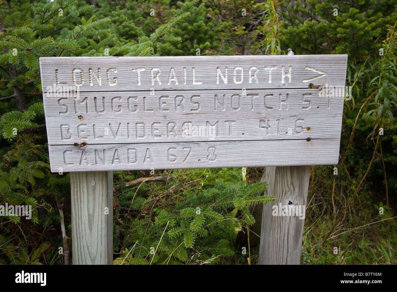 Sign marking Long Trail North on Mount Mansfield in Vermont October 5 ...