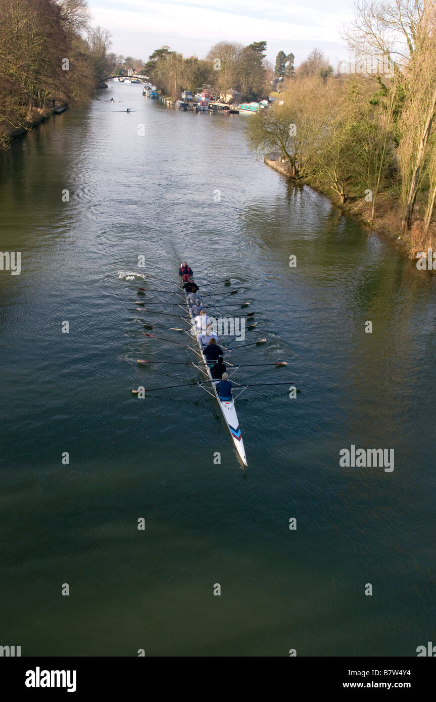 Rowers on river Thames, between Walton-on-Thames and Weybridge in ...