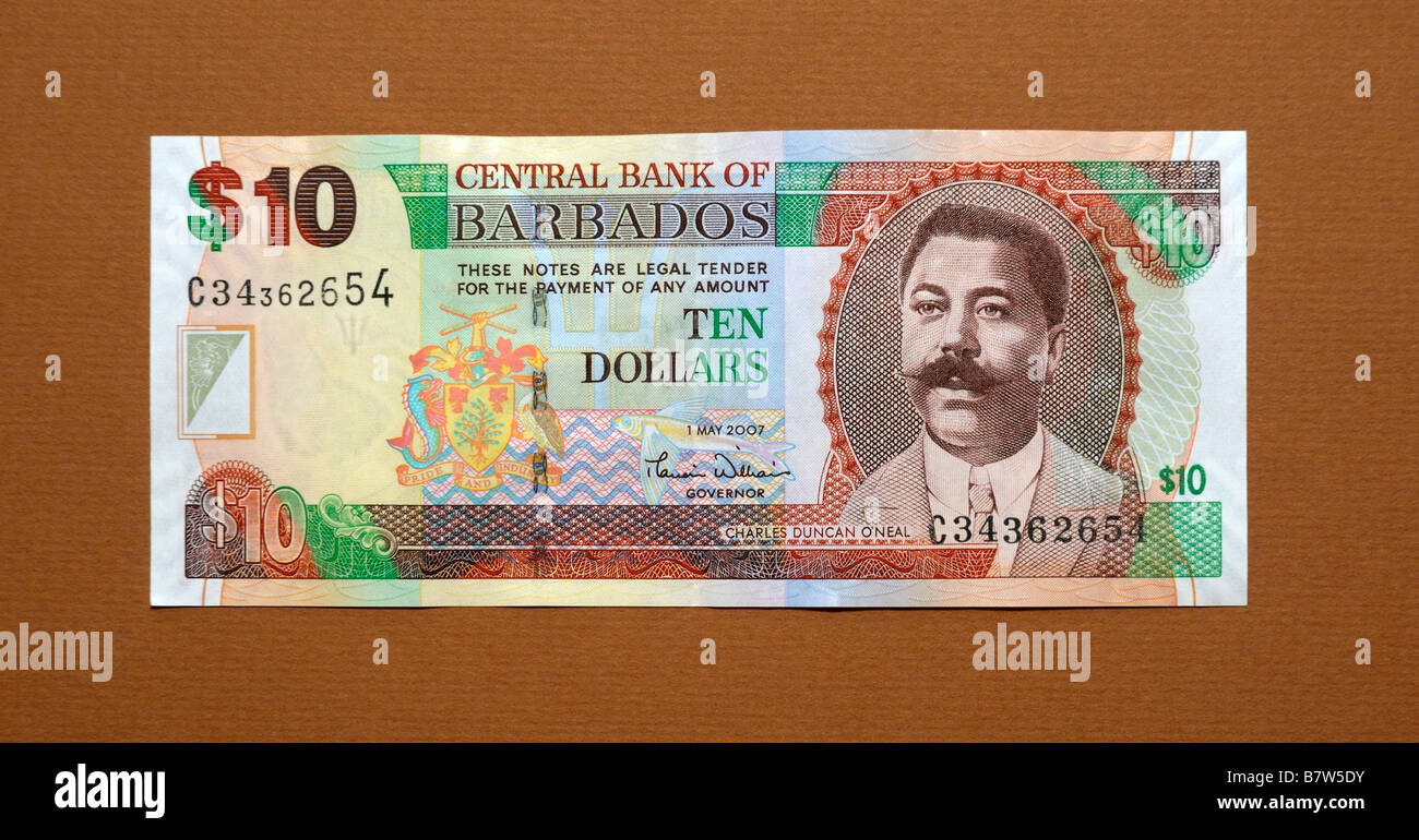 Barbados 10 Ten Dollar Bank Note Stock Photo - Alamy