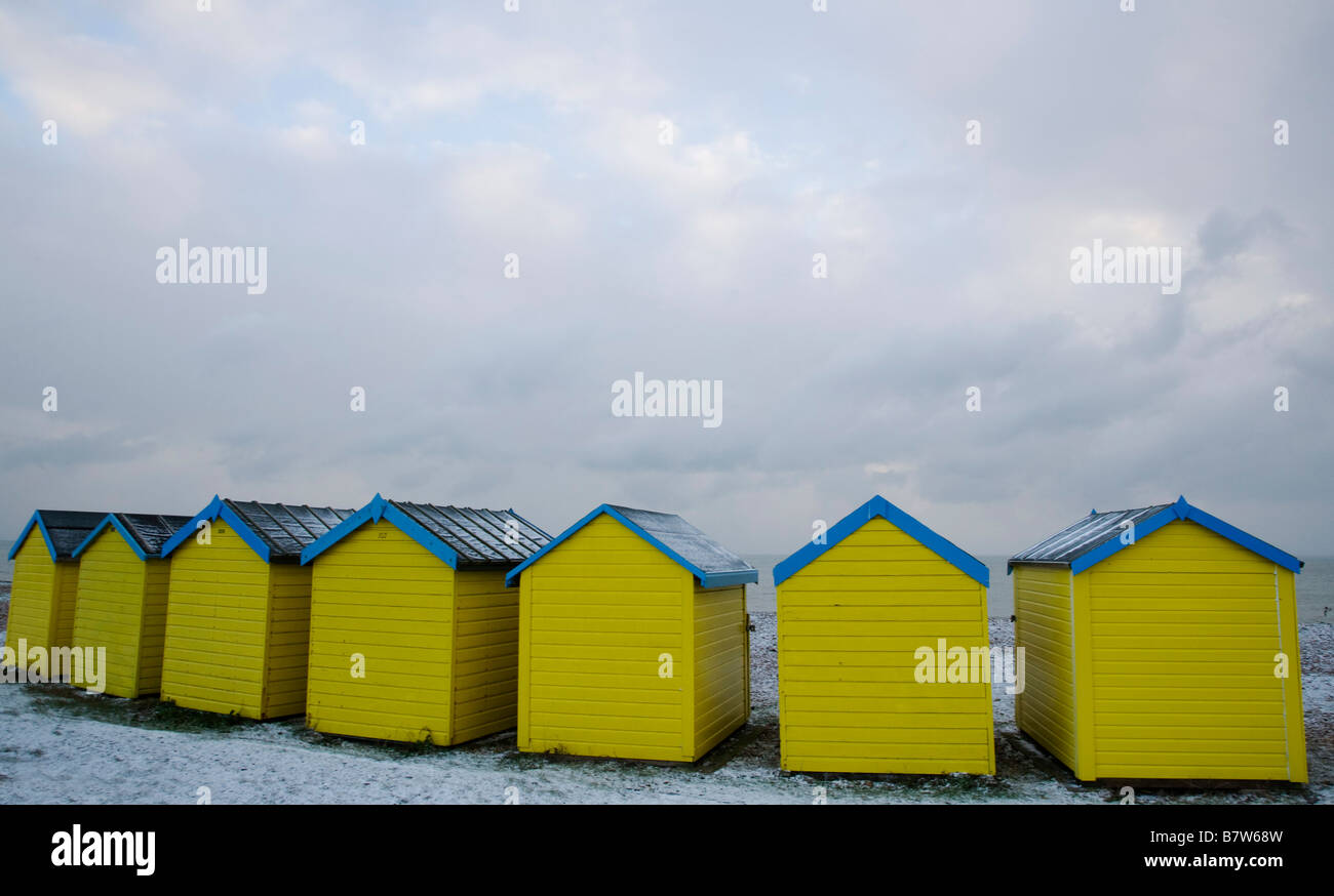 Beach Huts in Snow Stock Photo - Alamy