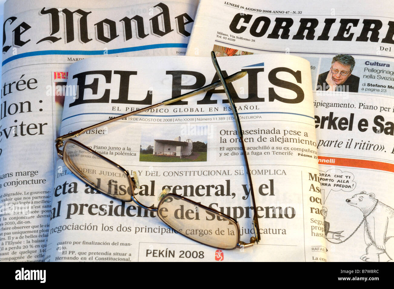 European Newspapers with Glasses Stock Photo - Alamy