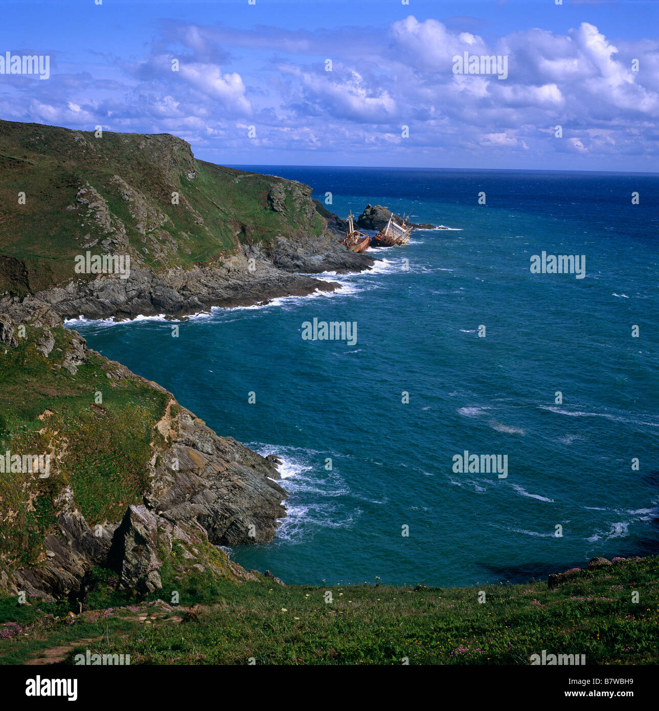 Prawle Point with shipwreck in distance Devon UK Stock Photo - Alamy
