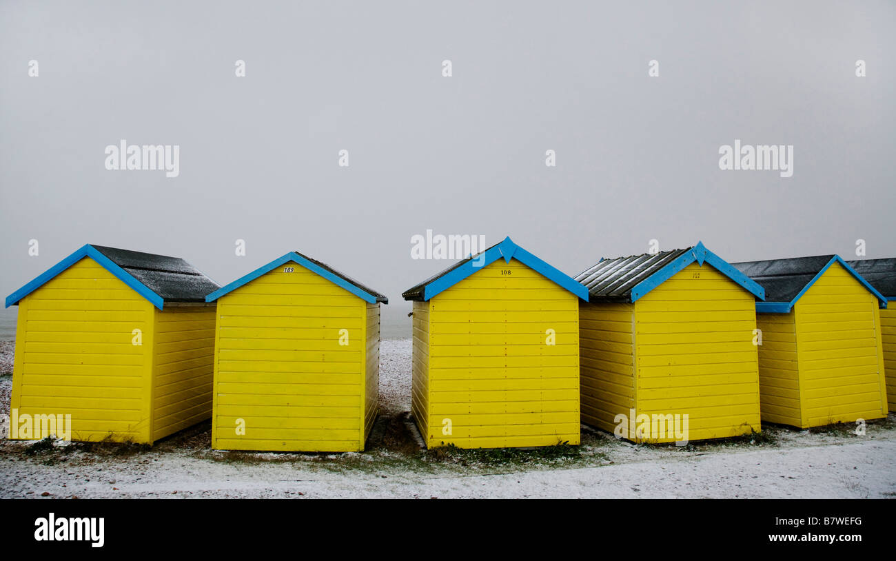 Beach Huts in Snow Stock Photo - Alamy