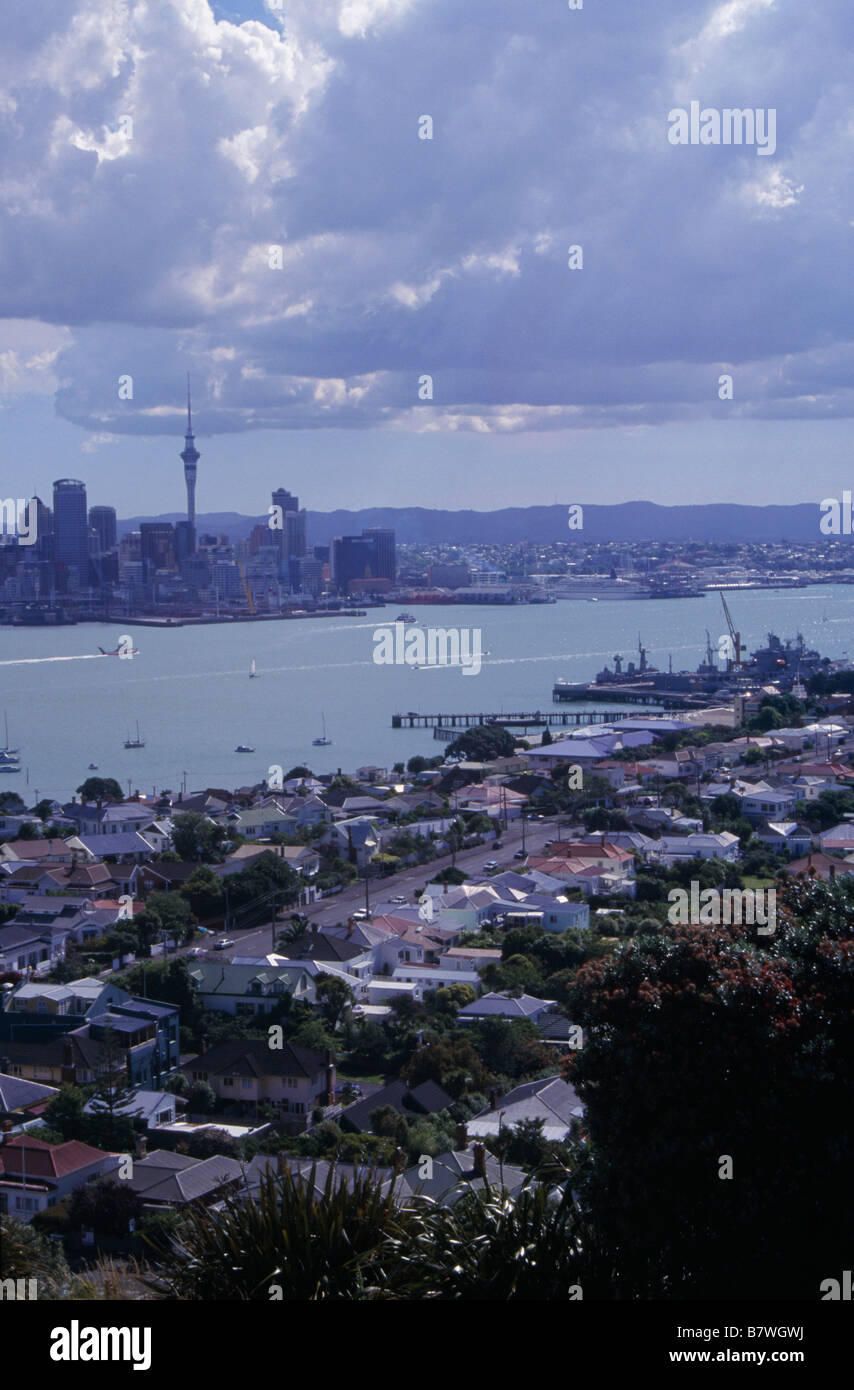 Auckland harbour Buildings of city Tower View of shoreside houses ...