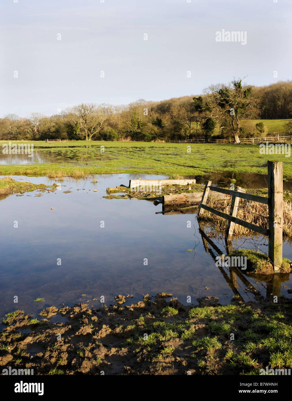 A Farm Gate Reflected in Flood Water Stock Photo - Alamy