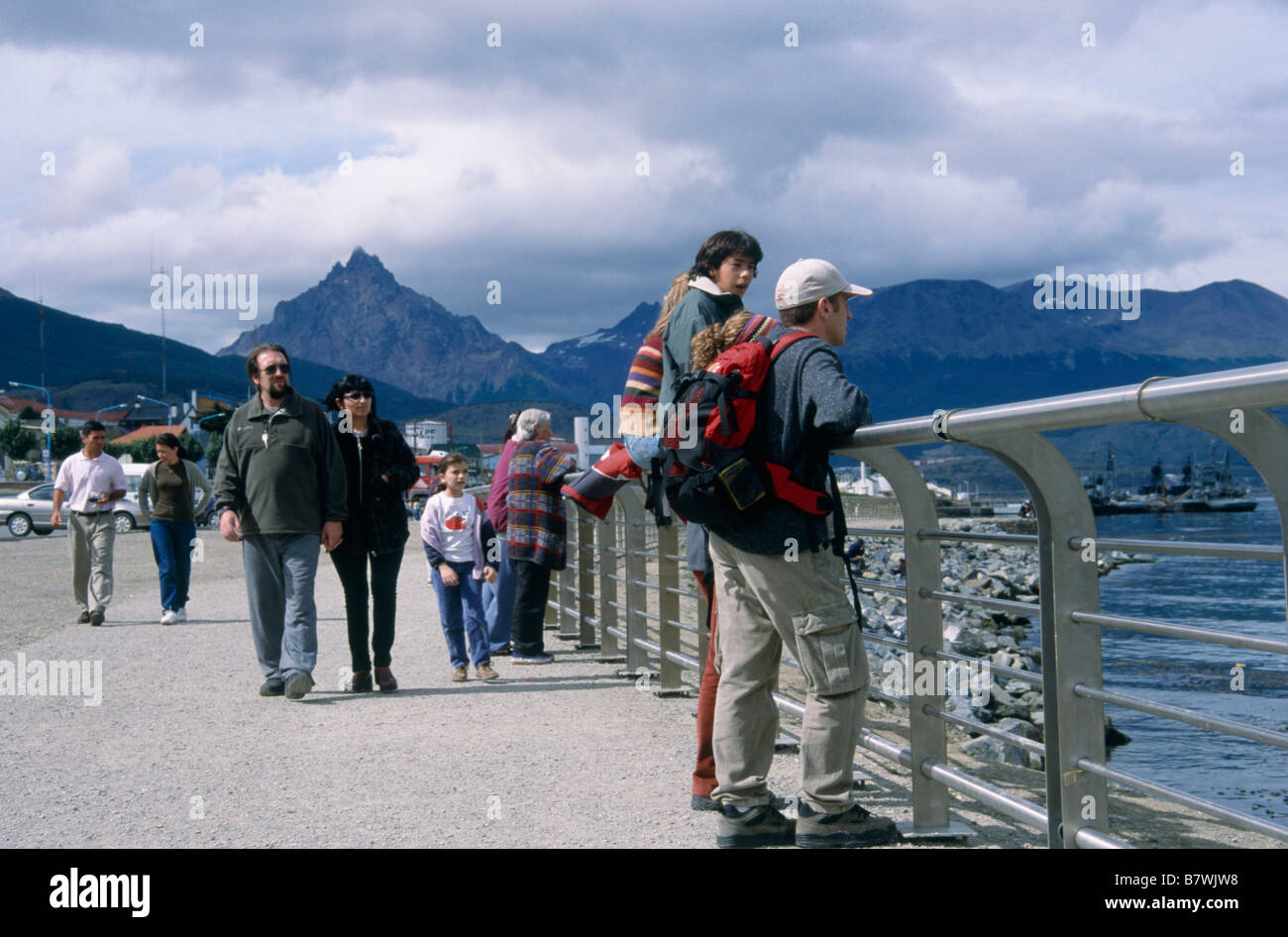 Harbour port Beagle Channel People on jetty Mount Olivia USHUAIA TIERRA ...