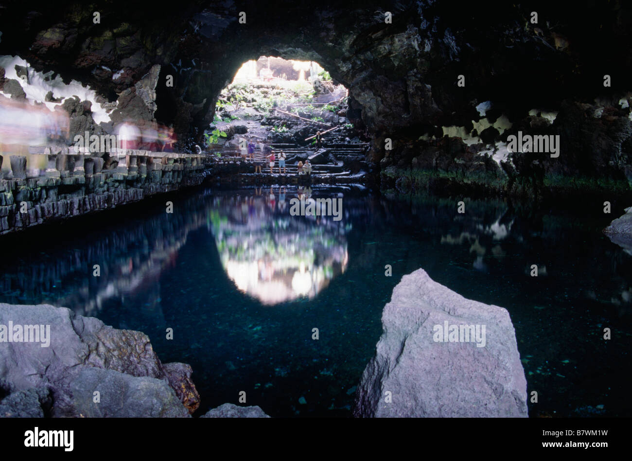 Caves underground lagoon Artificial pool White stone Blue water Palm ...