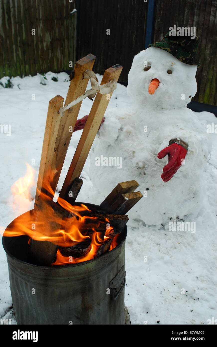 Snowman Warming Hands Stock Photo - Alamy