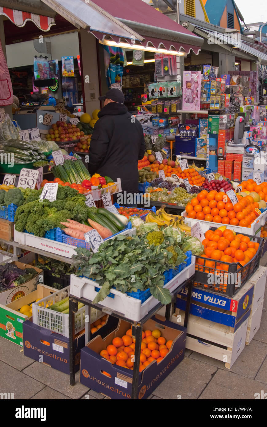 Fruit and Veg shop store stall on Norwich outdoor market outside ...