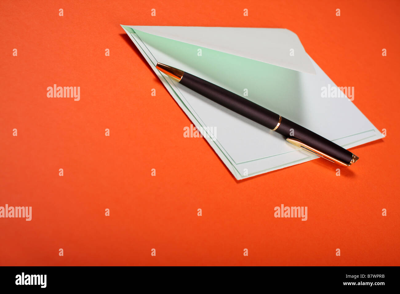 pastel green envelope letter and pen Stock Photo - Alamy