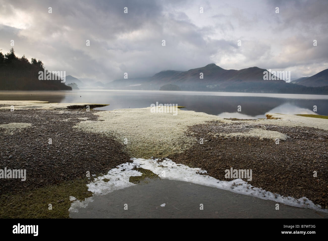 Clearing mist over Derwentwater near Keswick in the Lake District ...