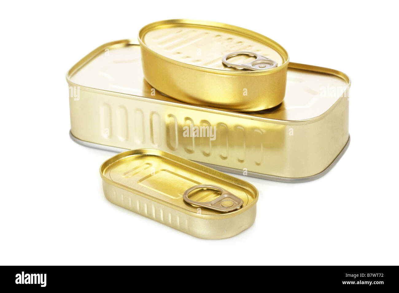 Three food tin can isolated on white background Shallow depth of field ...