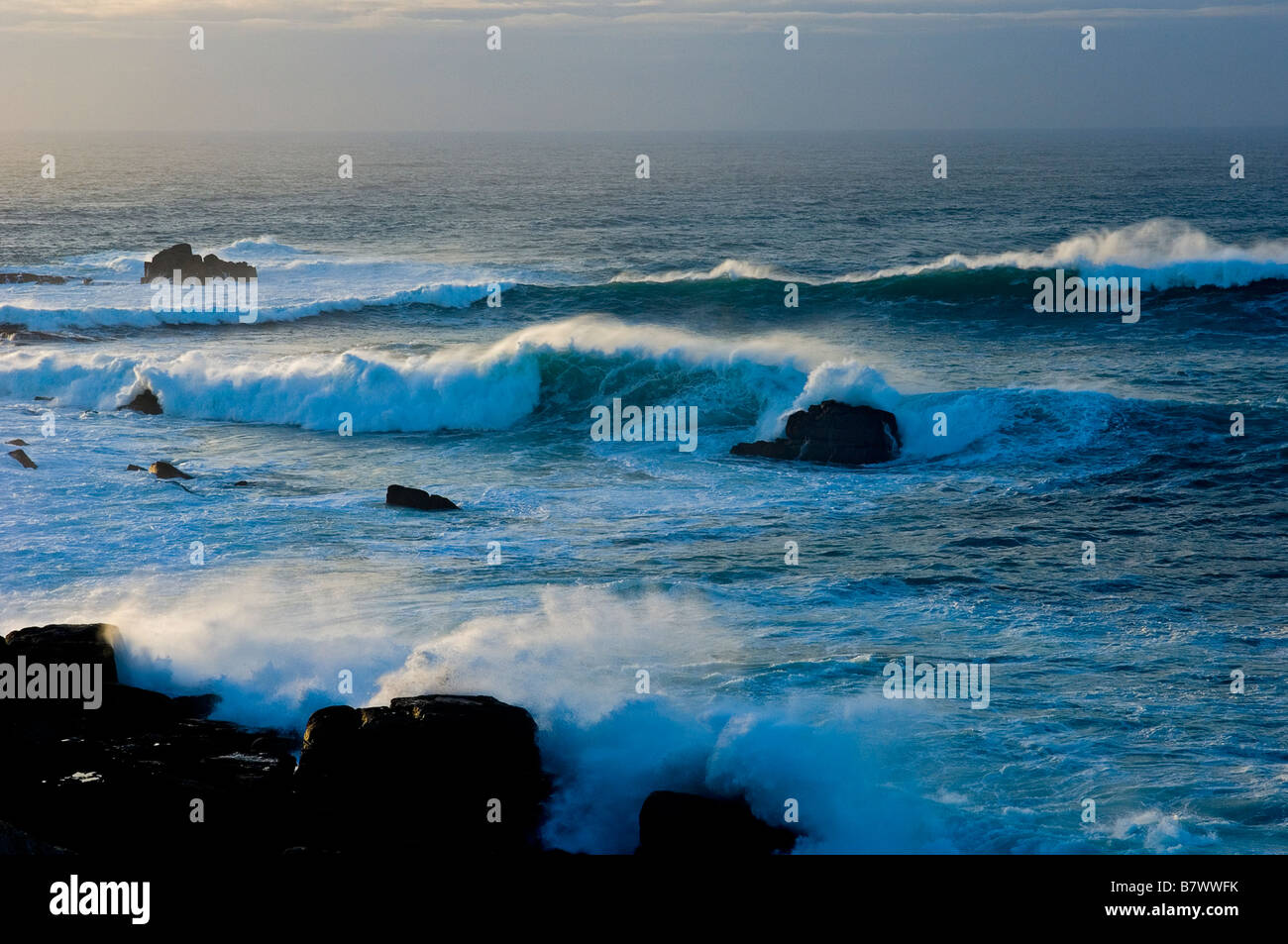 Atlantic rollers breaking over the rocks at Hell Bay, Bryher, Isles of ...