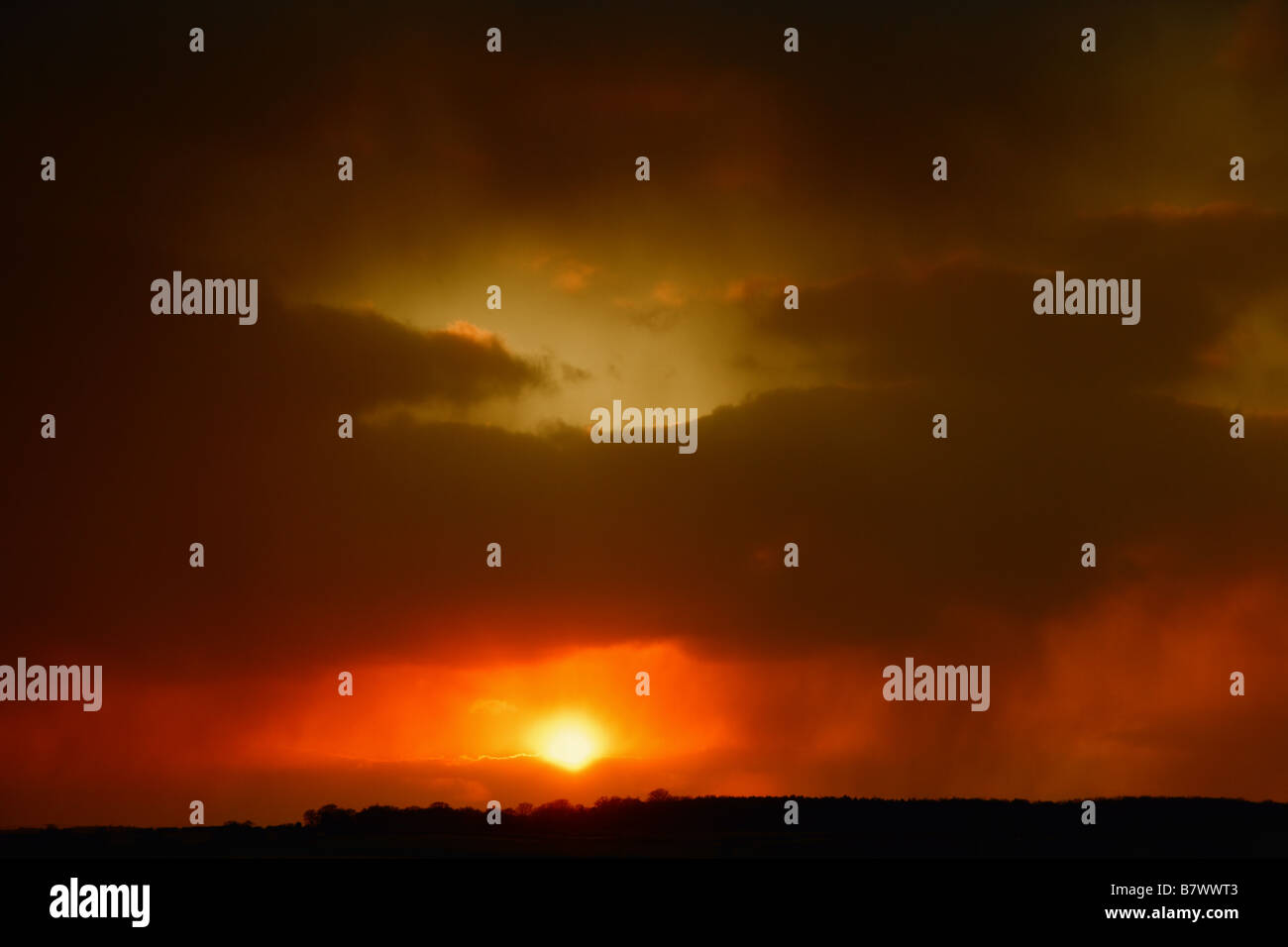 Winter Sunset over Norfolk Landscape,East Anglia, Great Britain Stock ...