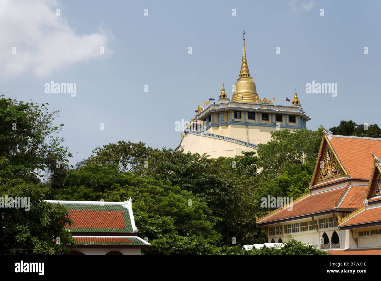 Wat Saket Buddhist temple atop Golden Mount Phra Nakorn district in central Bangkok Thailand ...