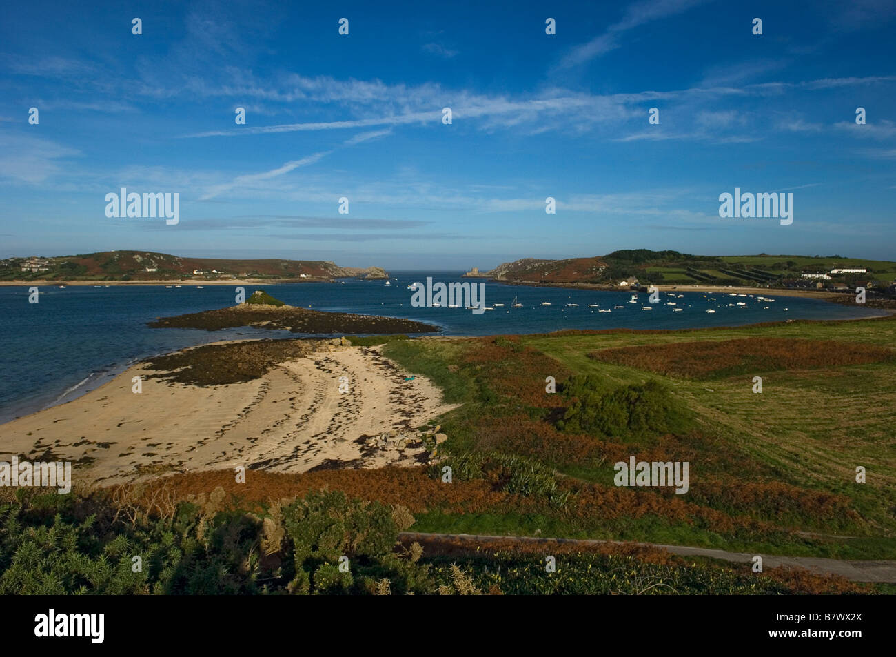 Panoramic view of Tresco and Bryher Islands. Isles of Scilly Cornwall ...