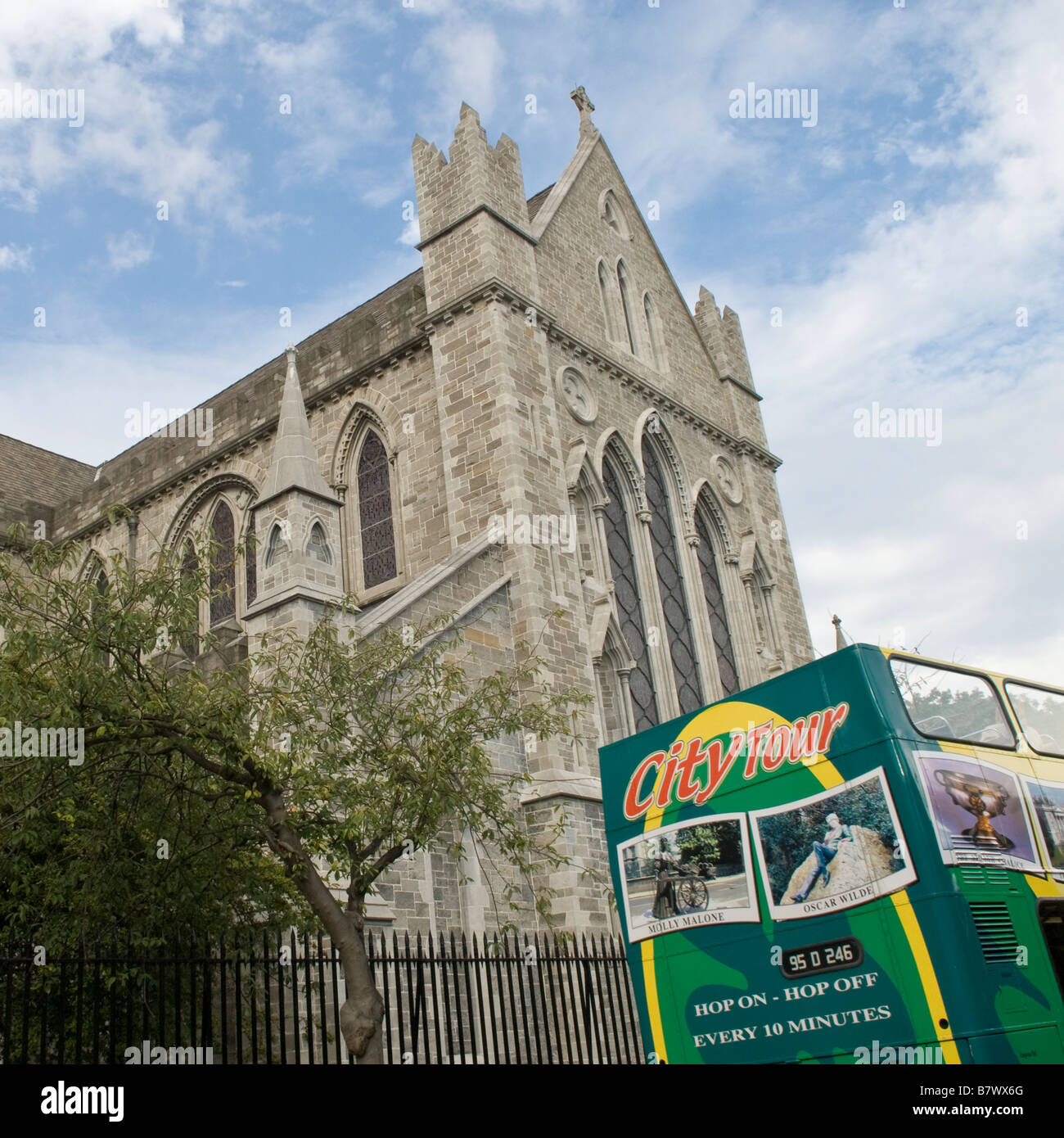 Sightseeing tourist bus at St. Patrick's Cathedral, Dublin Ireland ...