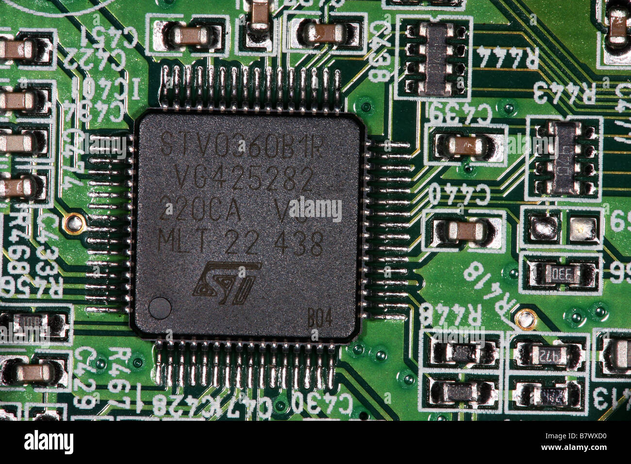 Close shot of computer circuit board showing main system chip Stock ...