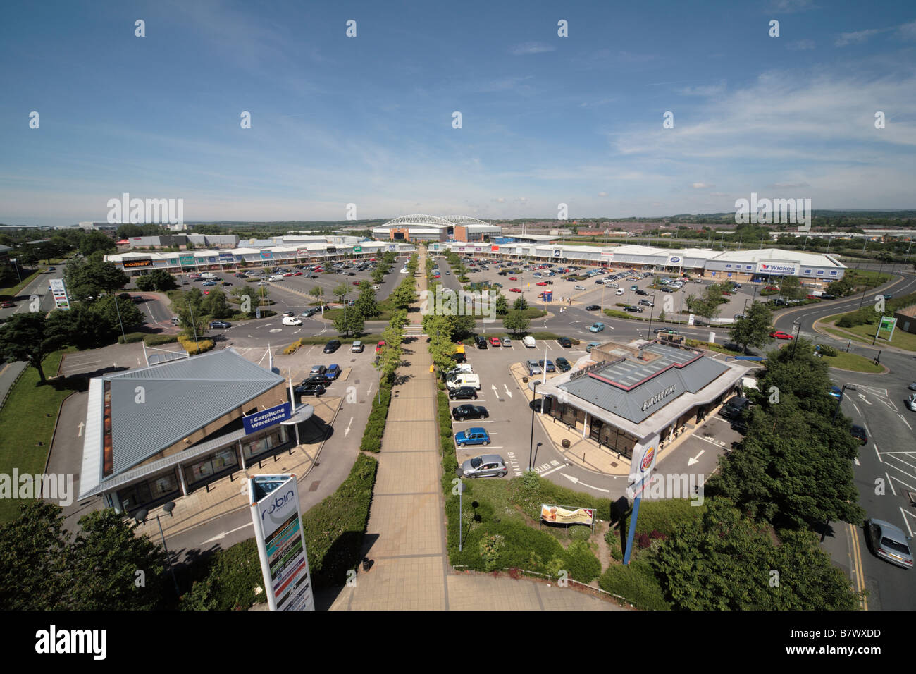 Robin Retail Park, with DW (formerly JJB) Stadium beyond, Wigan Stock ...