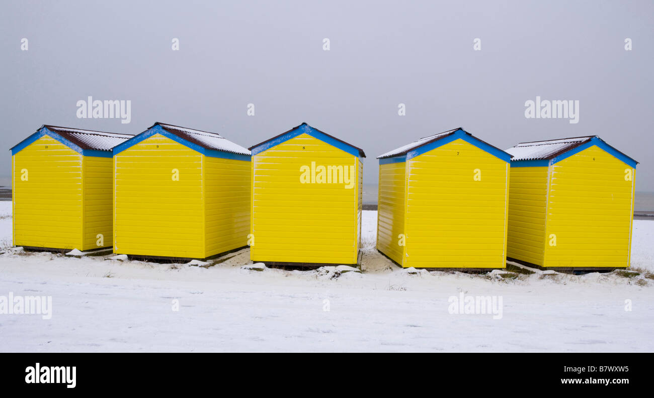 Beach Huts in Snow Stock Photo - Alamy