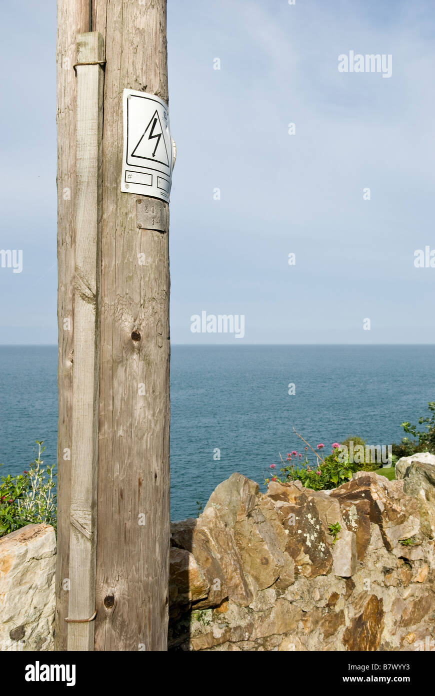 Powerline post and the sea, Howth Peninsula, Dublin Ireland, August ...