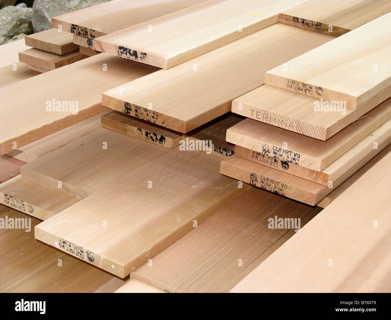 Pile of Red-Cedar Lumber Stock Photo - Alamy