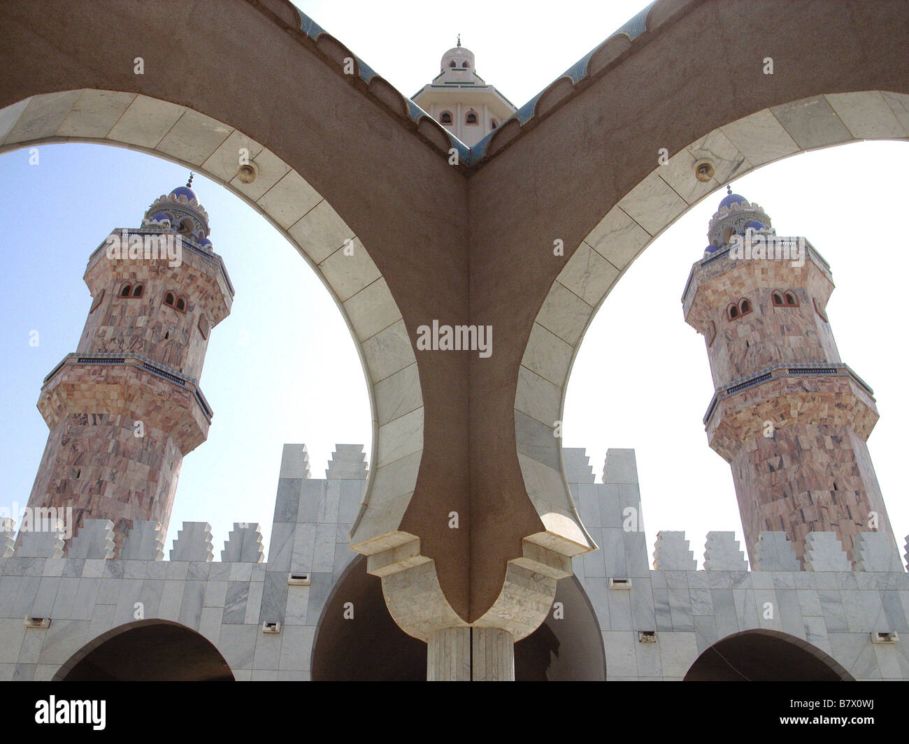 The towers of the Great Mosque at Touba, Senegal, Africa Stock Photo ...