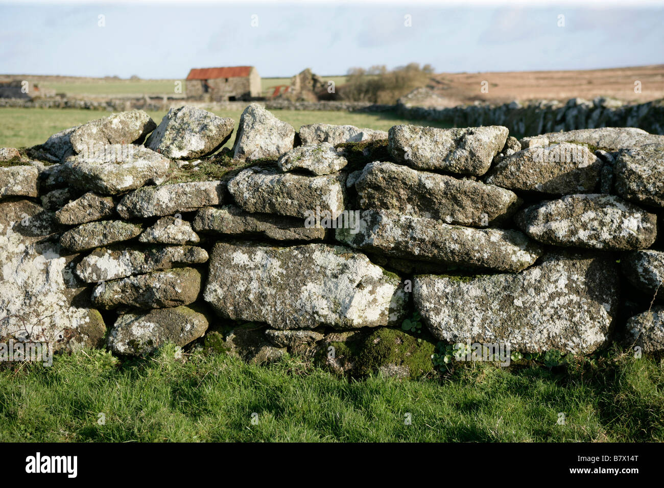 Dry Cornish stone wall at Little Higher Bosullow, Cornwall Stock Photo ...