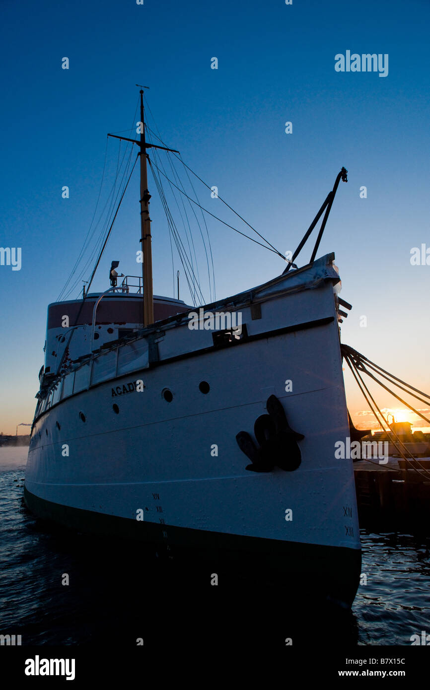 CSS Acadia at sunrise in Halifax Harbour, Nova Scotia, Canada Stock ...
