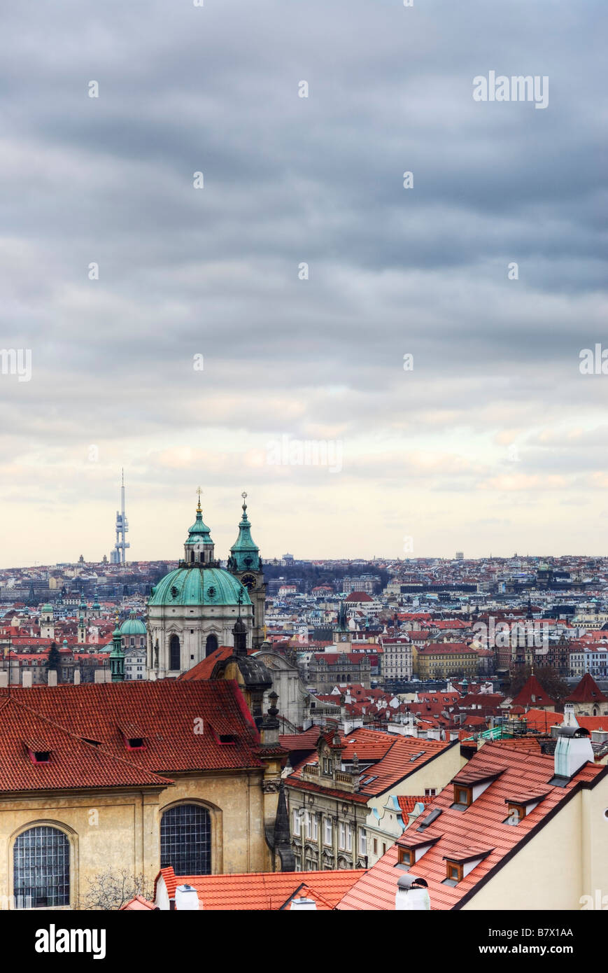 View of Prague skyline from the castle steps.Prague,Czech Republic ...