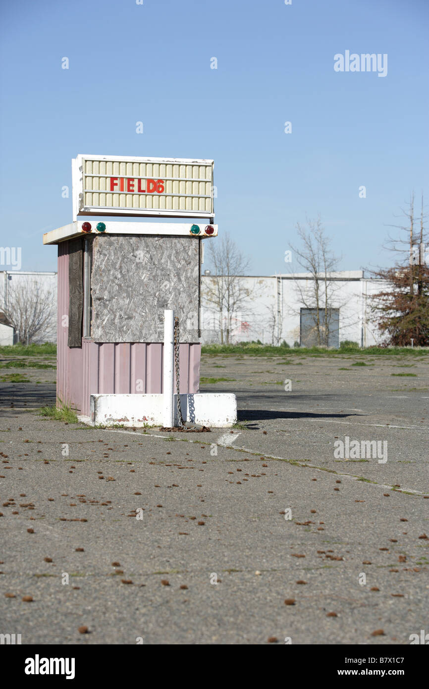 An old drive in movie ticket booth with a blank sign for your text ...
