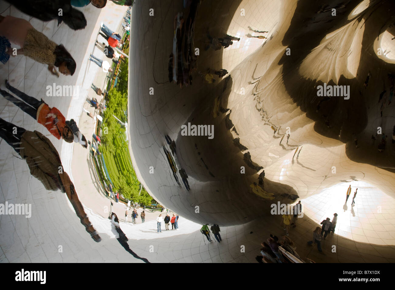 ILLINOIS Chicago Underside of Cloud Gate sculpture in Millennium Park ...