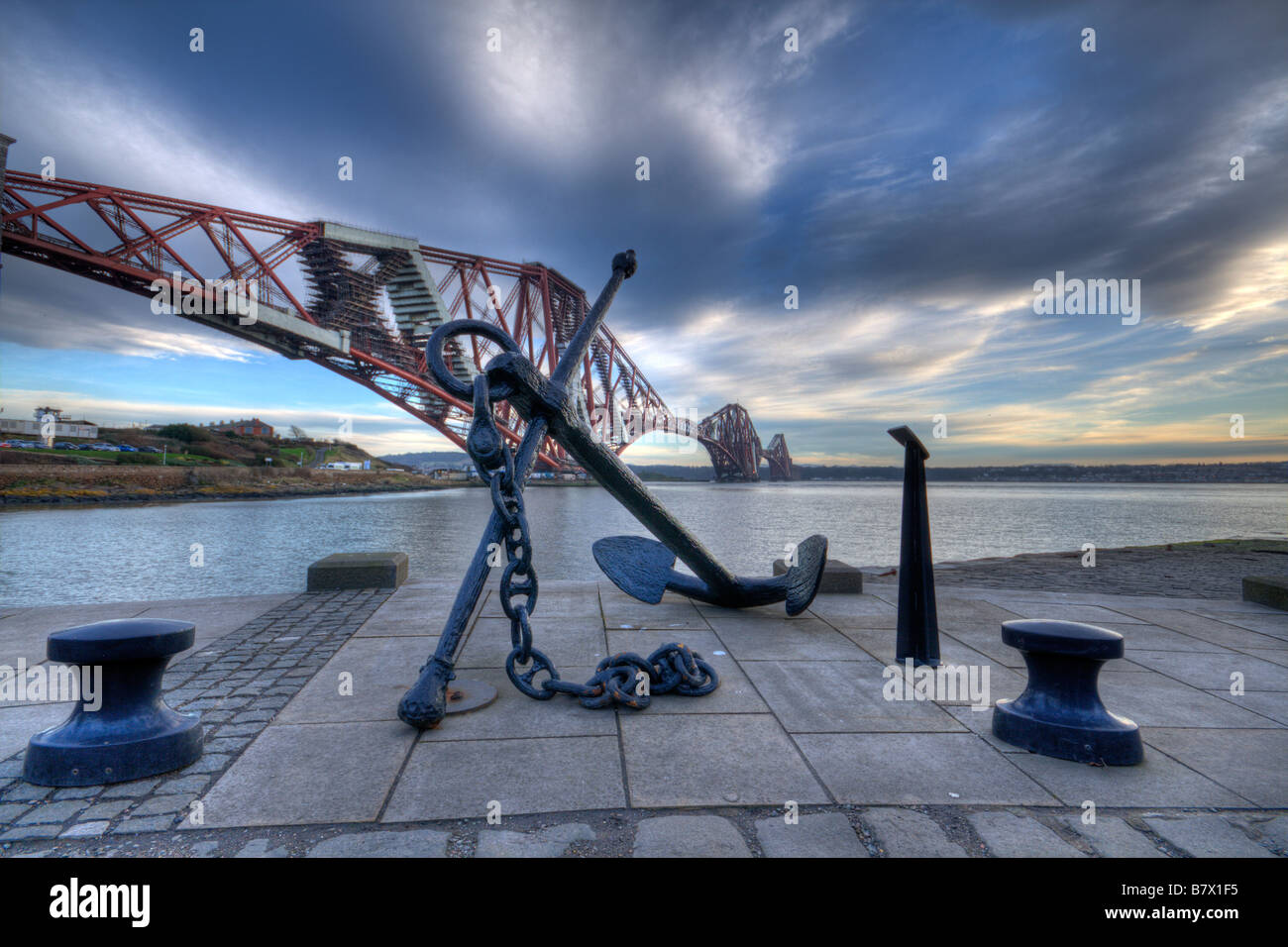 Anchor on harbourside at North Queensferry, Scotland with Forth Rail ...