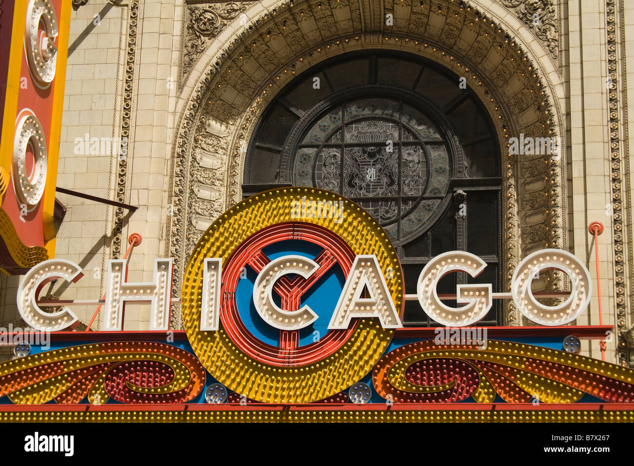 ILLINOIS Chicago Colorful Chicago name on Chicago Theater Stock Photo ...