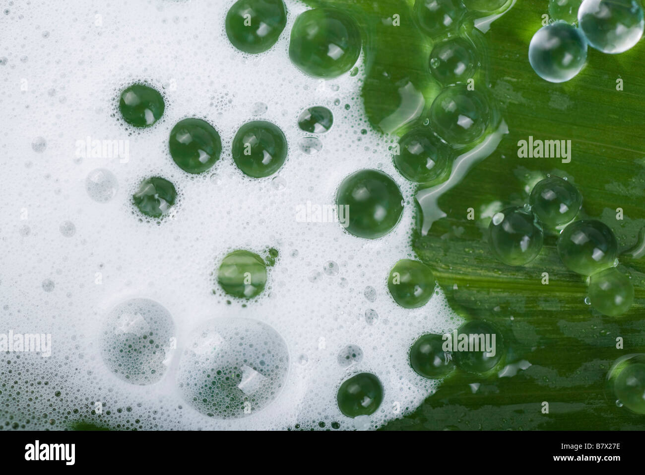 Oil Balls on Soap Leaf Stock Photo - Alamy