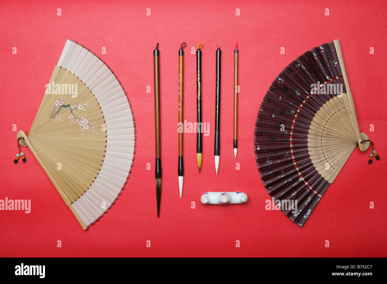 Folding Fan And Brush Pen,Still Life Stock Photo - Alamy